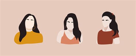 복고풍 배경에 여성 모양과 실루엣의 세트 파스텔 색상의 추상적인 여성 현대 미술 포스터 컬렉션 소셜 미디어에 대한 패션 소녀 현대 벡터 일러스트레이션 개체 그룹에 대한 스톡