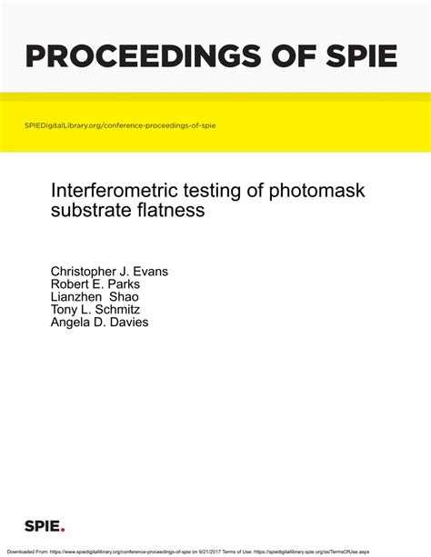 Pdf Interferometric Testing Of Photomask Substrate Flatness