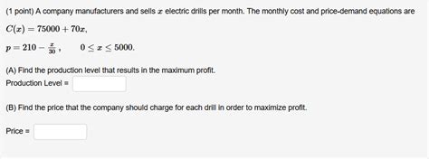 Solved A Company Manufactures And Sells X Electric Drills