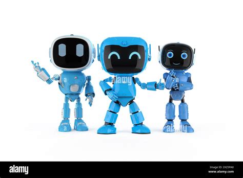 3d Rendering Group Of Cute And Small Artificial Intelligence Personal Assistant Robots With