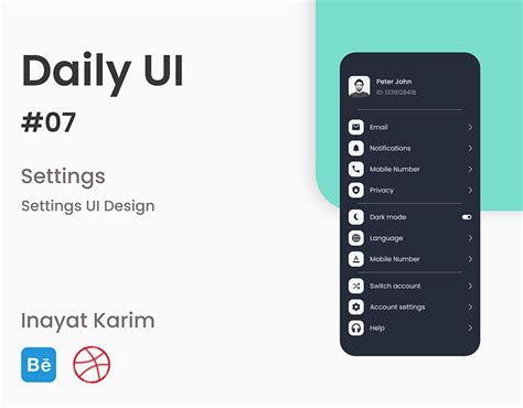 DailyUI Challenge Settings UI Design Behance