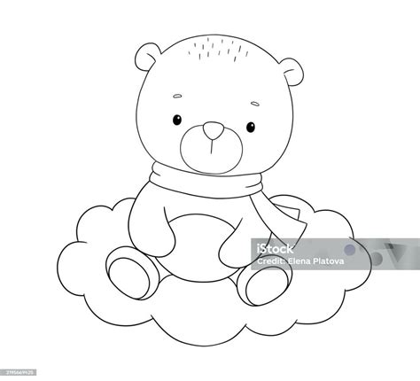 구름에 앉아있는 귀여운 곰 색칠 공부 책에 대 한 흰색 배경에 고립 된 선 손으로 그린 그림 0명에 대한 스톡 벡터 아트 및 기타 이미지 Istock