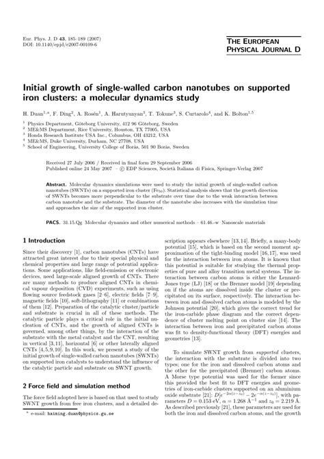 Pdf Initial Growth Of Single Walled Carbon Nanotubes On Supported