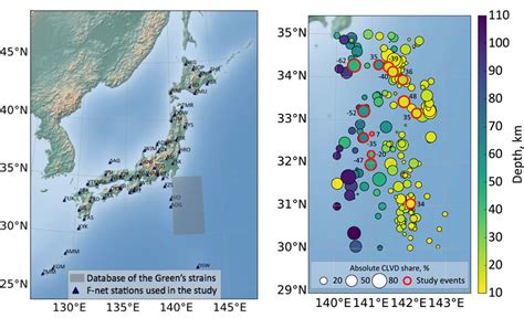 left setup of the stations and the source area used in the source