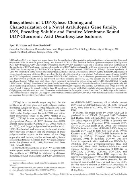 Biosynthesis Of Udp Xylose Cloning And Plant Physiology