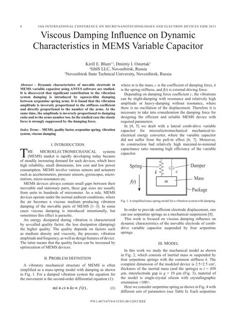 Pdf Viscous Damping Influence On Dynamic Characteristics In Mems Variable Capacitor
