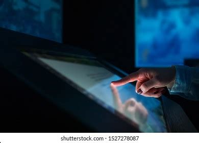 Man Hand Using Interactive Touchscreen Display Stock Photo Shutterstock