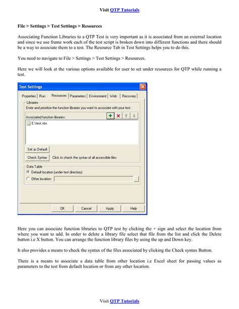 qtp features under test settings pdf free download