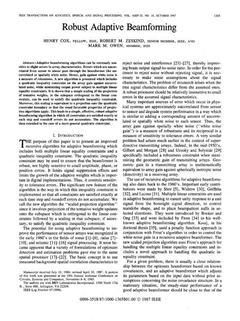 1987 J Ieee Robust Adaptive Beamforming Pdf Mathematical