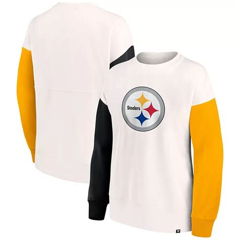 Womens Fanatics Branded White Pittsburgh Steelers Colorblock Primary Logo Pullover Sweatshirt