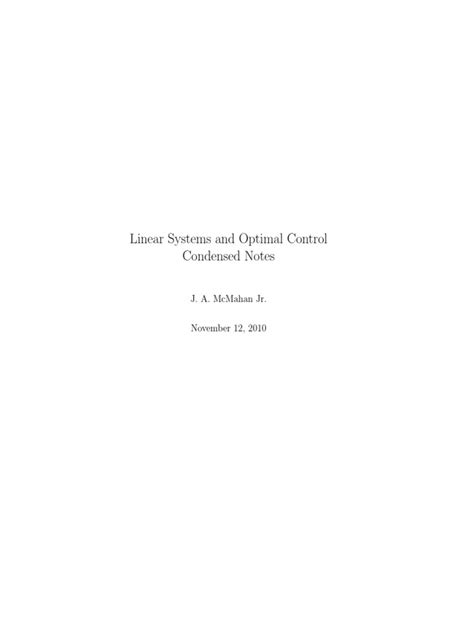 Linear Systems And Optimal Control Condensed Notes J A Mcmahan Jr Pdf Eigenvalues And