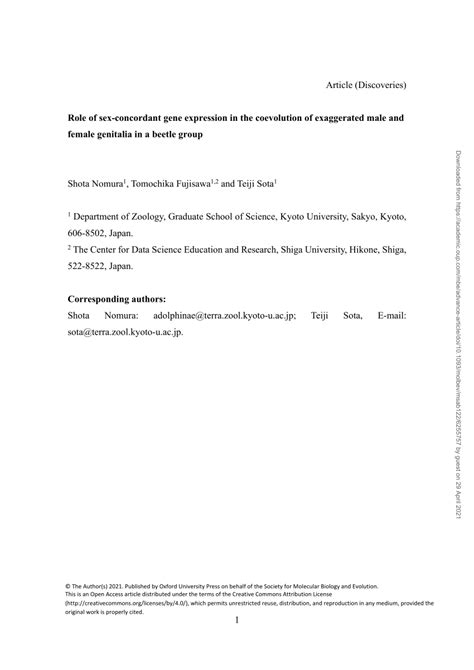 Pdf Role Of Sex Concordant Gene Expression In The Coevolution Of