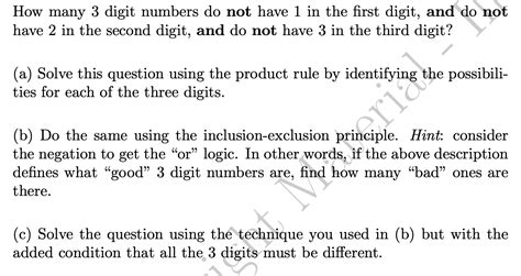 How Many 3 Digit Numbers Do Not Have 1 In The First
