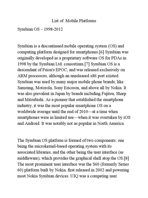 List Of Mobile Platforms Pdf Android Operating System Windows Phone