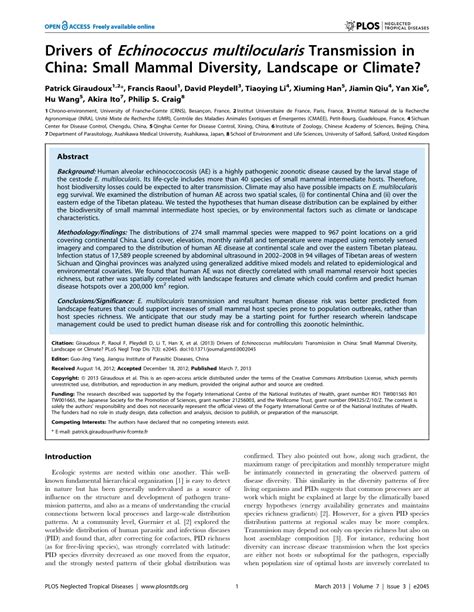 Pdf Drivers Of Echinococcus Multilocularis Transmission In China