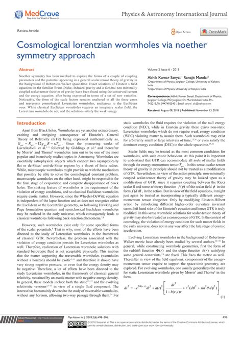 Pdf Cosmological Lorentzian Wormholes Via Noether Symmetry Approach