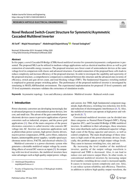 Pdf Novel Reduced Switch Count Structure For Symmetricasymmetric Cascaded Multilevel Inverter