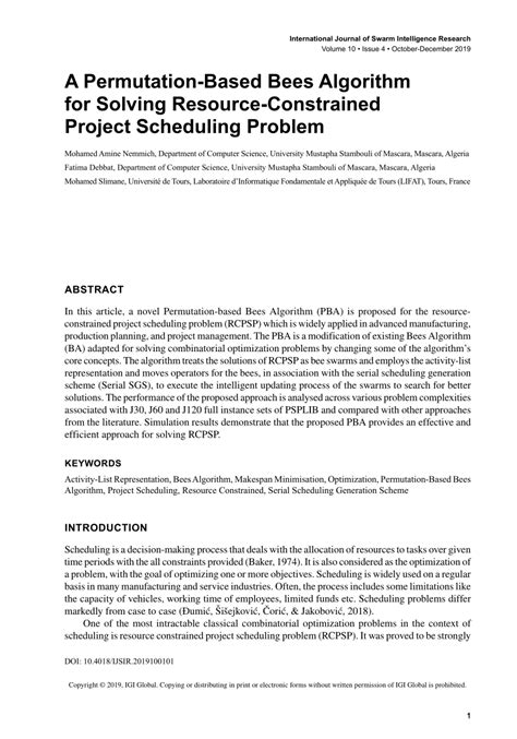 Pdf A Permutation Based Bees Algorithm For Solving Resource