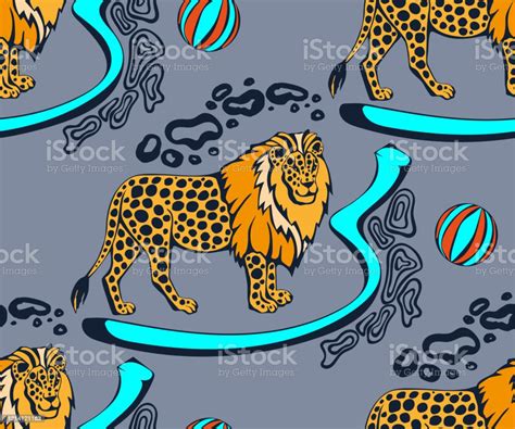 벡터 배경 손으로 그린 이국적인 야생 고양이입니다 손으로 그린 잉크 일러스트 현대 장식 장식 배경입니다 벡터 패턴입니다 섬유 천 벽지 스크랩북 인쇄 0명에 대한 스톡 벡터