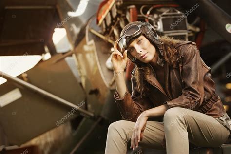 Beautiful woman aviator: vintage photo — Stock Photo © stokkete #29889467