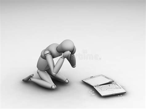 Computer Crash 3d Render Of Someone With Smashed Laptop Computer Ad