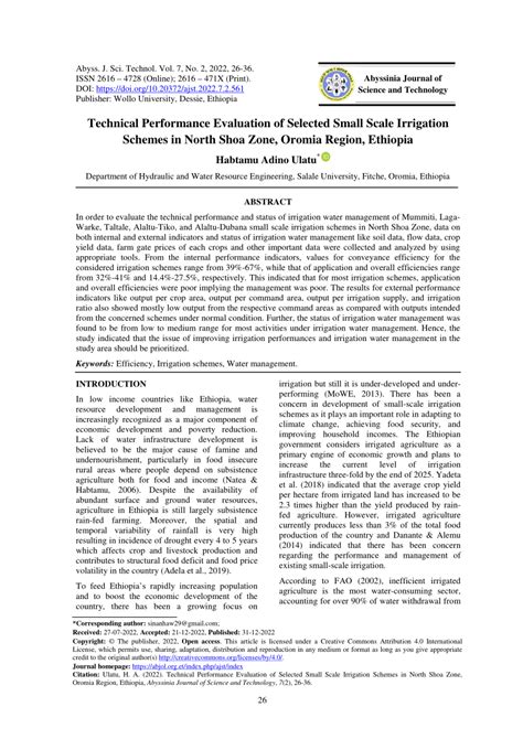 Pdf Technical Performance Evaluation Of Selected Small Scale Irrigation Schemes In North Shoa