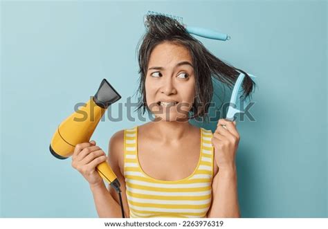 Asian Woman Tries Comb Dry Hair Stock Photo 2263976319 Shutterstock