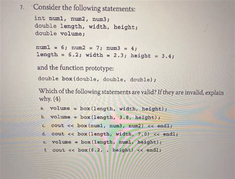 Solved 7 Consider The Following Statements Int Numl Num2