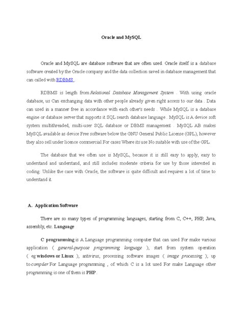 Oracle And Mysql Oracle And Mysql Oracle And Mysql Are Database Software That Are Often Used