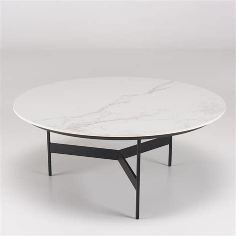 Table Basse Ronde Blanc 78x78cm Plateau Effet Marbre Piètement Métal Daly Table Basse Pas Cher
