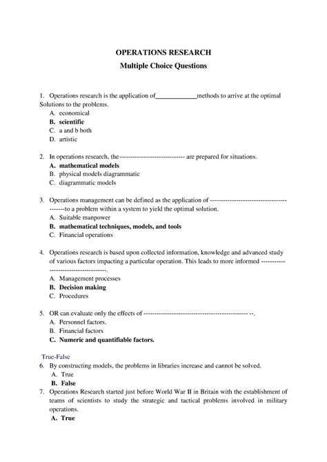 Operations Research Questions Pdf Sppu Operations Research Multiple Choice Questions