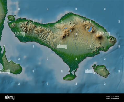 Bali Province Of Indonesia Colored Elevation Map With Lakes And