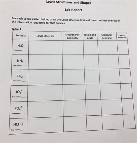 Solved Lewis Structures And Shapes Lab Report For Each
