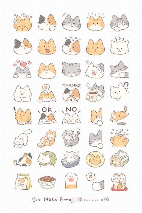 Line Emoji Many Kawaii Cats Cute Easy Doodles Cute Doodles Kawaii