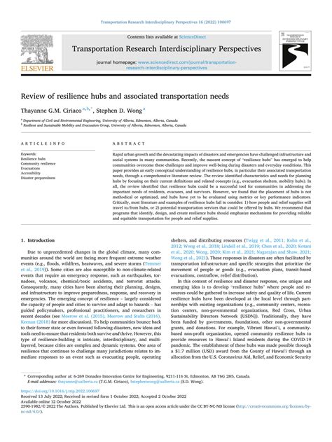 Pdf Review Of Resilience Hubs And Associated Transportation Needs