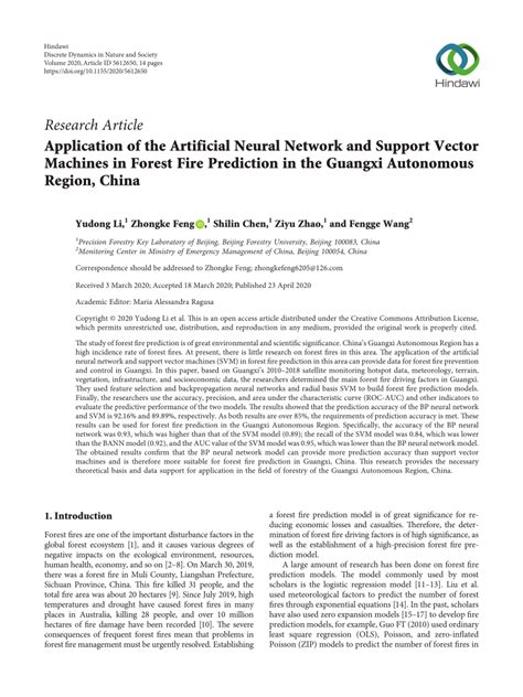 Pdf Application Of The Artificial Neural Network And Support Vector Machines In Forest Fire