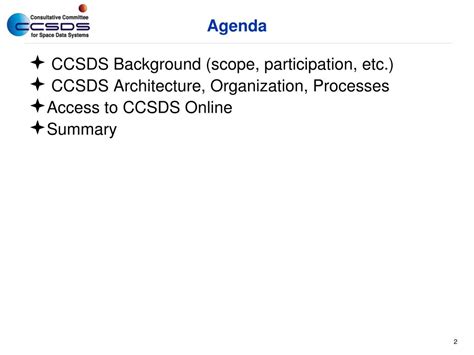 PPT CCSDS Overview The Consultative Committee For Space Data Systems August PowerPoint