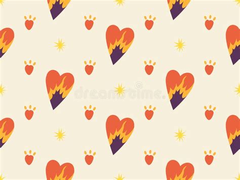 Retro Seamless Pattern With Heart Groovy Elements Cartoon Funky Design Stock Vector