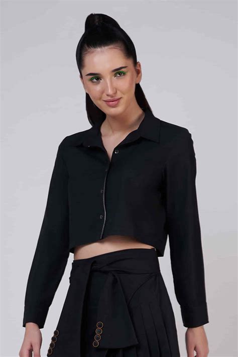 Buy Krati Jain Black Cotton Blend Shirting Fabric Placement Typographic Print Shirt Online Aza