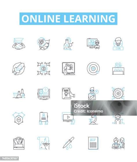 온라인 학습 벡터 라인 아이콘이 설정되었습니다 Elearning 가상 원격 디지털 온라인 코스 튜터링 일러스트레이션 개요 개념