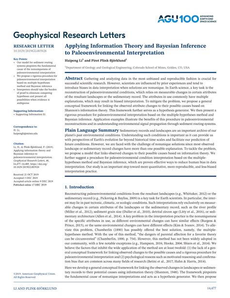 Pdf Applying Information Theory And Bayesian Inference To Paleoenvironmental Interpretation
