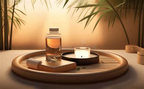Aroma Diffuser And Candles On A Tray In Relaxed Wellness Atmosphere Stock Illustration