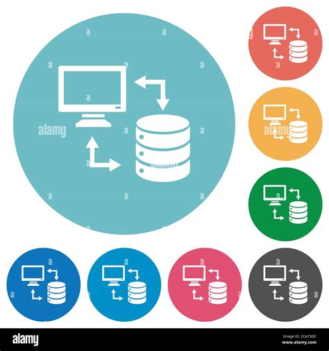 Syncronize Data With Database Flat White Icons On Round Color Backgrounds Stock Vector Image