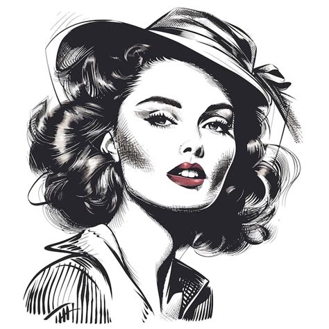 Premium Vector A Drawing Of A Woman With A Hat On Her Head