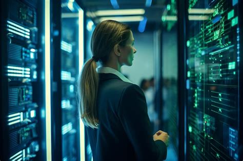 Premium Ai Image Woman Administrator Monitoring Data Center
