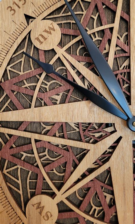 Compass Clock Multi Layered 3d Stained Wood Laser Cut Wall Art Ocean