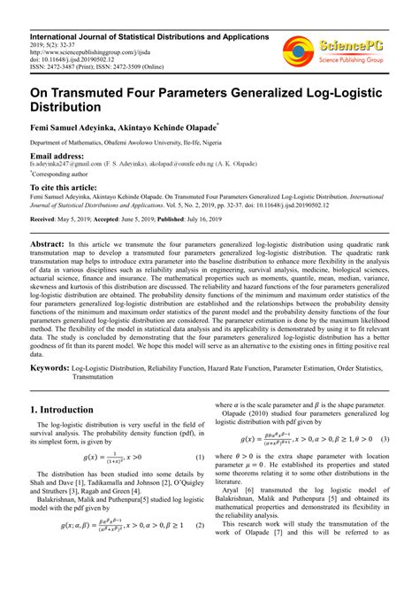 Pdf On Transmuted Four Parameters Generalized Log Logistic Distribution