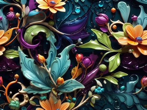 Premium Ai Image 3d Botanical Floral Pattern Wallpaper Background