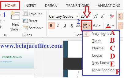 Mengatur Jarak Antar Karakter Character Spacing PowerPoint Belajar Office