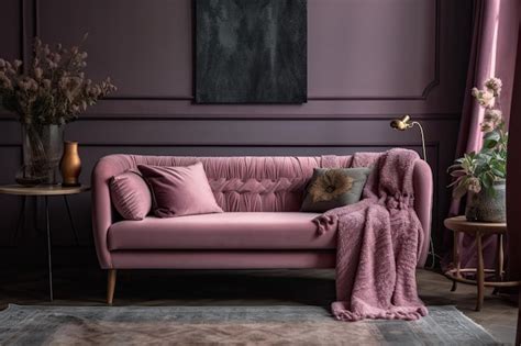 Premium Ai Image Cozy Living Room With Vibrant Purple Walls And A